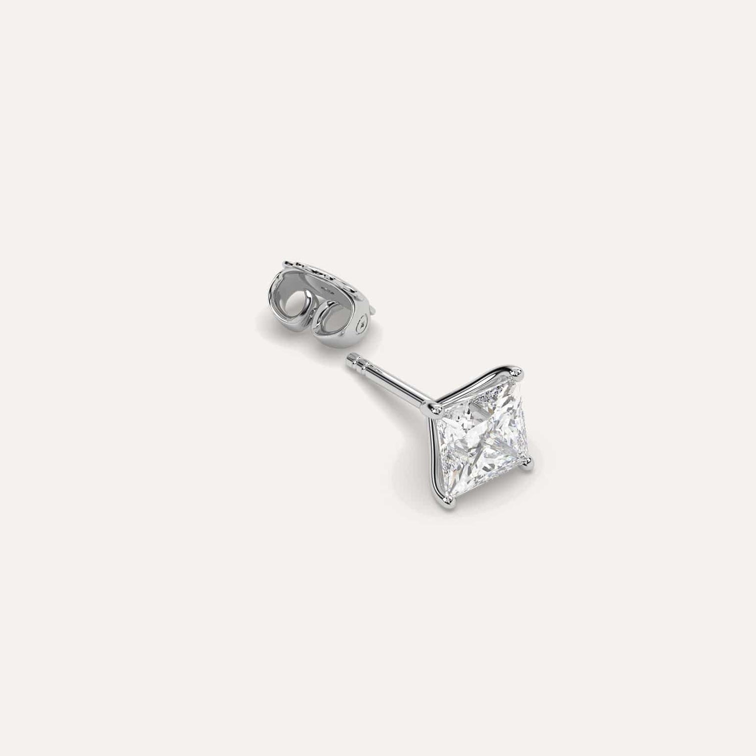 1.5 Carat Princess Diamond Stud Earring 14K White Gold