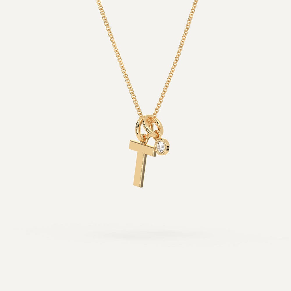 Initial Letter T Necklace Gold & Diamond Pendant For Women